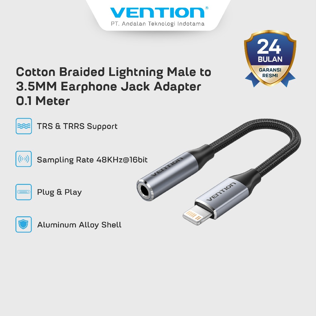 Jual Vention Converter Lightning Male to Earphone Jack Audio 3.5mm Aux ...