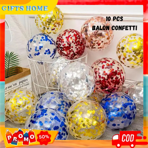 Jual 10 pcs 12 Inch Balon Confetti Bening Pesta Balon Tiup Helium Latex ...