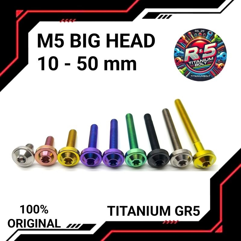Jual BAUT M5 BIG HEAD TITANIUM GR5 (DRAT 8) | Shopee Indonesia