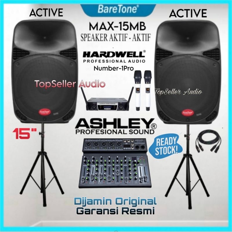 Jual Paket Sound System Karaoke / Live Musik Speaker Aktif 15 Inch BareTone MAX15MB Mixer Ashley ...
