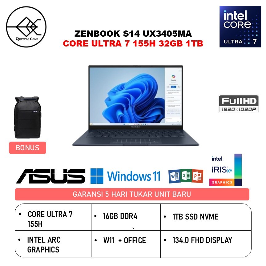 Jual Asus Zenbook 14 OLED Q425MA / UX3405MA Touch ULTRA 7 155H 16GB 1TB ...