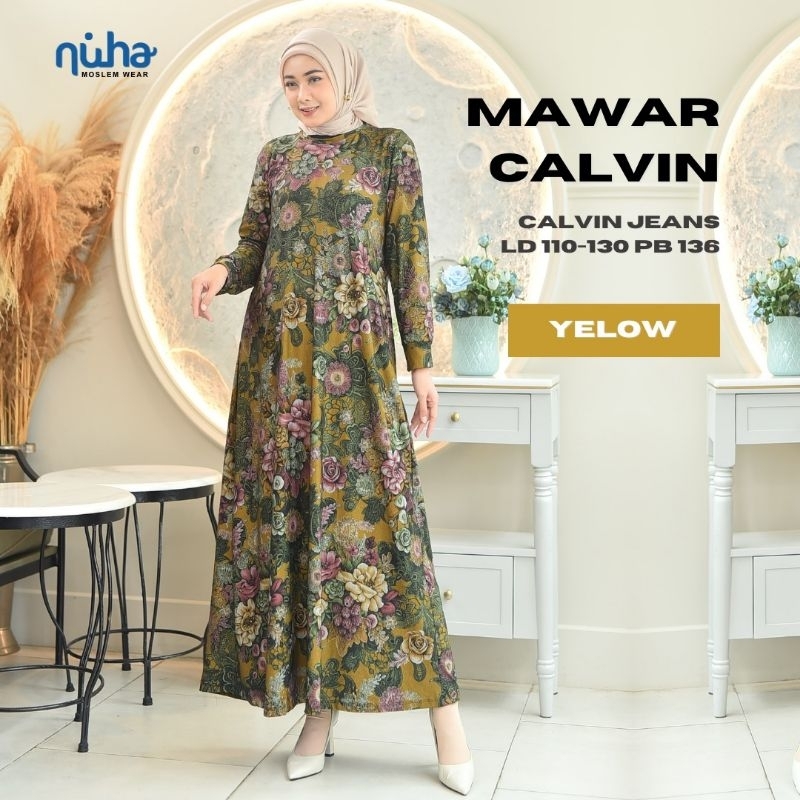 Jual Gamis Terbaru 2025 Mawar Calvin Jeans Jumbo LD 110 melar 130 Motif ...