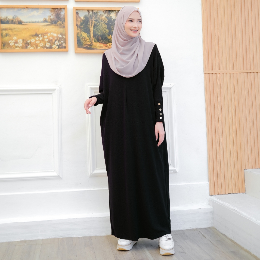 Jual Fashiola Abaya Batwing Plisket Knit Dress Gamis Polos Basic Premium Daily Kekinian Terbaru ...