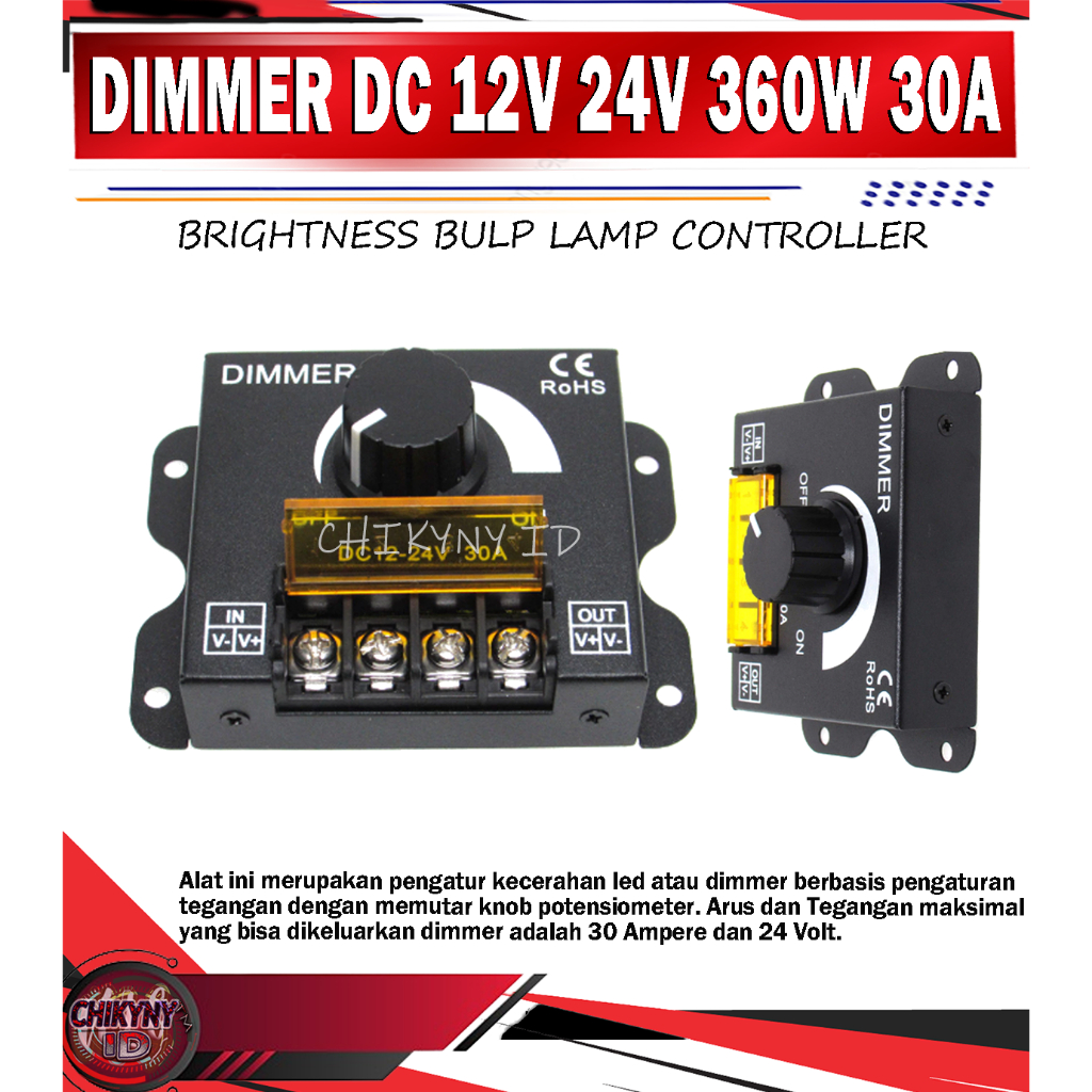 Jual DIMMER DC 12V 24V 360W 30A DIMMER LED BRIGHTNESS BULP LAMP ...