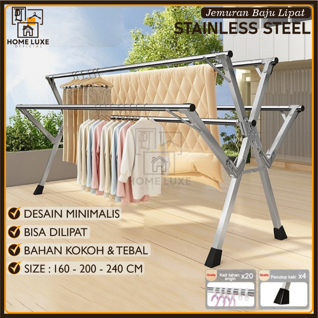 Jual HOMELUXE Jemuran Lipat Portable Jemuran Baju Stainless Anti Karat Jemuran 5 Tiang Tanpa ...