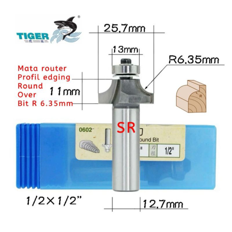 Jual Mata Profil/ Router Round Over Bits 6mm (1/2 × 1/2) As 1/2 Inch ...