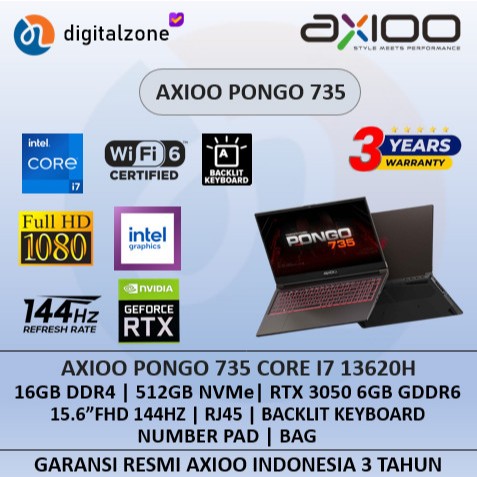 Jual Axioo Pongo 735 - Core i7 13620H RTX 3050 GDDR6 RAM 16GB SSD ...