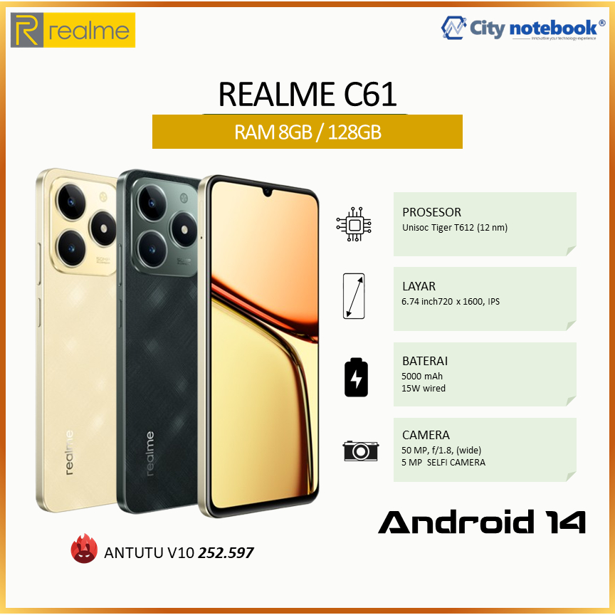 Jual REALME C61 8GB 128GB GARANSI RESMI | Shopee Indonesia