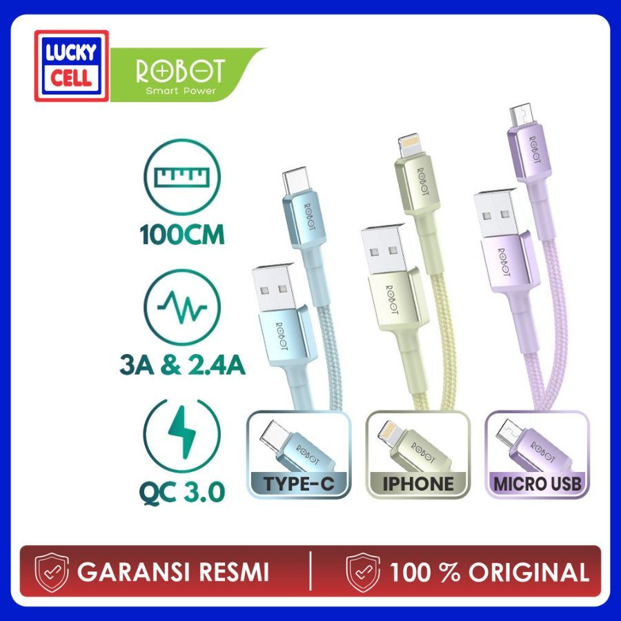 Jual ROBOT Kabel Data Tipe C Micro USB Lighting Panjang 1 Meter Data ...