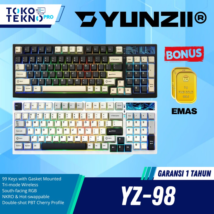 Jual Yunzii YZ98 / YZ-98 Pro Mechanical Keyboard Gasket Wireless 3in1 Connection | Shopee Indonesia
