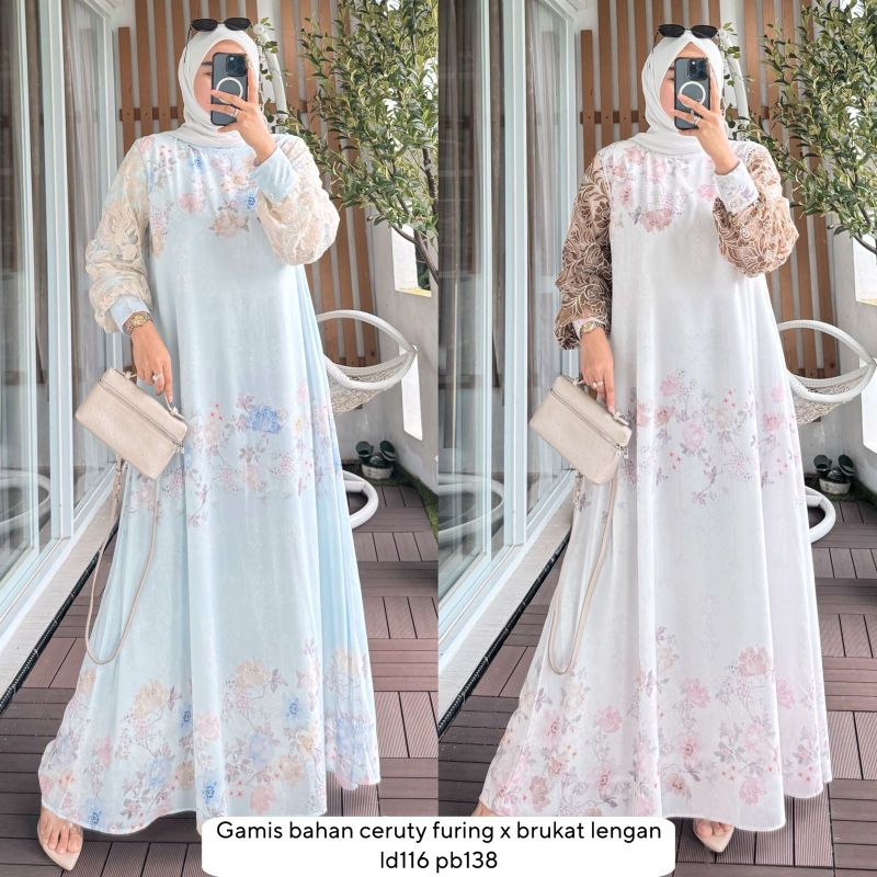 Jual Gamis Wanita Kode 8201 Bahan Ceruty Digital Printing X Lengan ...