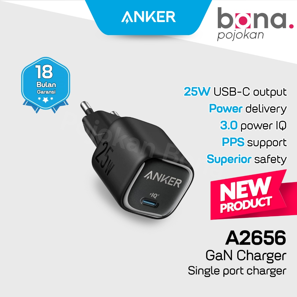 Jual Anker GaN Charger 25W Type C PD PPS Fast Charging A2656 | Shopee ...