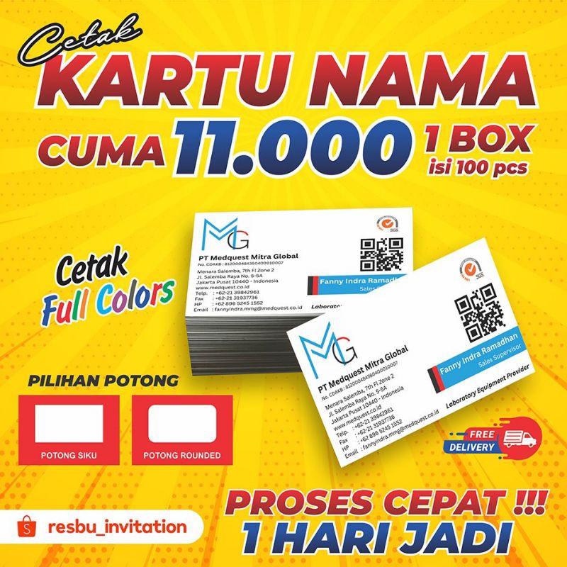 Jual Cetak Kartu Nama 1 Sisi / 2 sisi TERMURAH Sehari Jadi | Shopee Indonesia