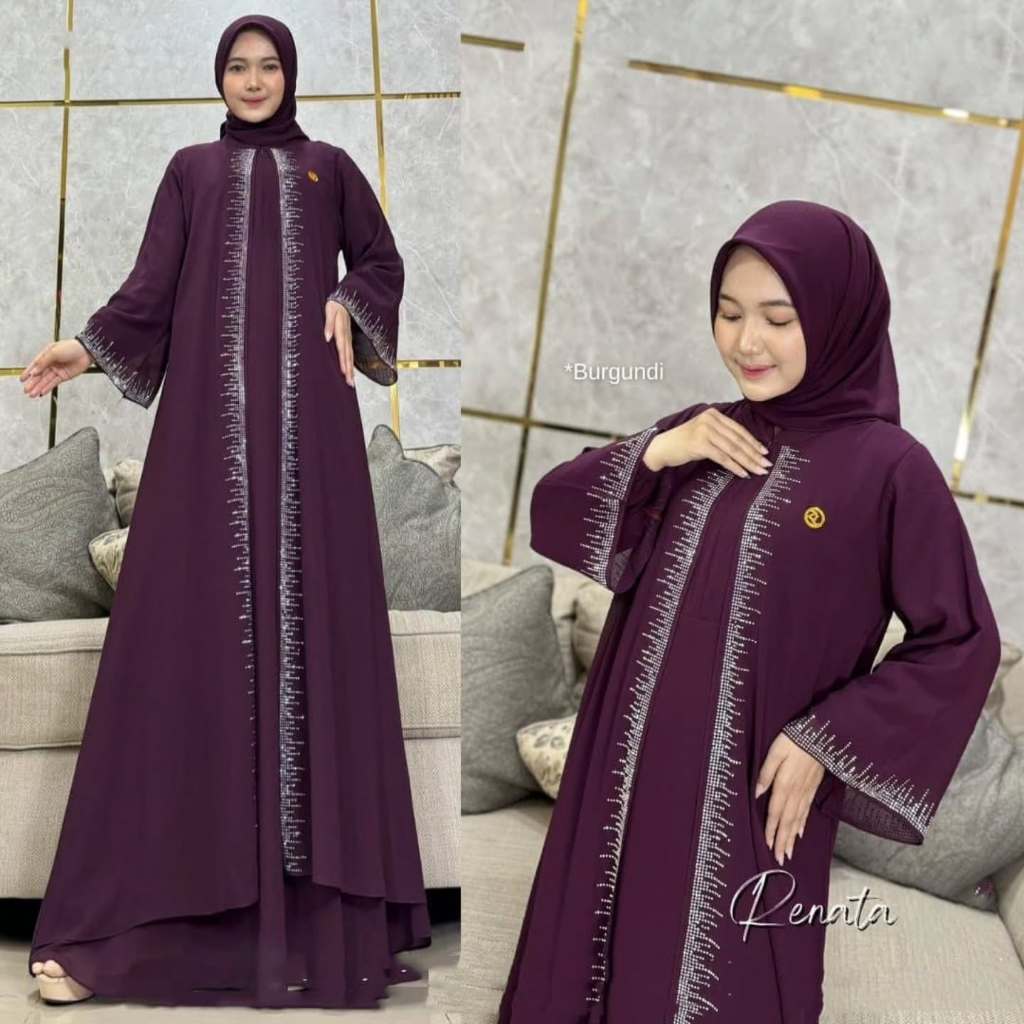 Jual Gamis Burgundy Mewah Payet Swarovski Gamis ceruty Babydoll Dres ...