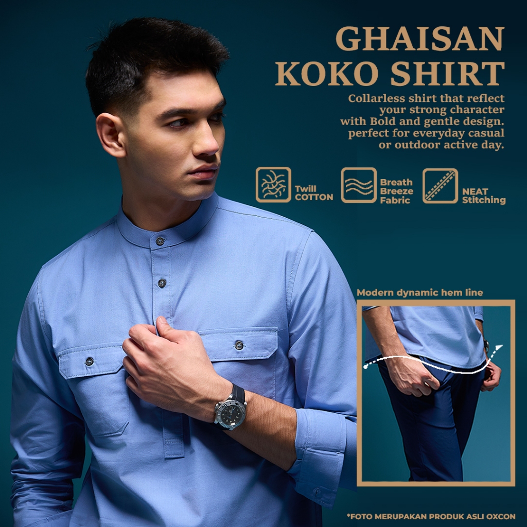 Jual Kemeja koko Collarless shirt OXCON GHAISAN | Shopee Indonesia