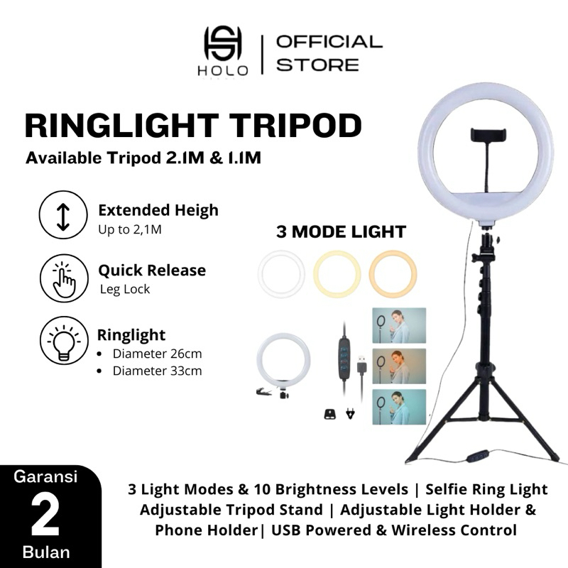 Jual HOLO - Ring Light 33cm dan 26cm + Light Stand Tripod 2M Selfie ...