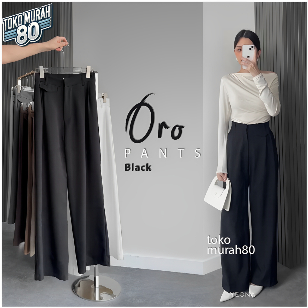 Jual Zolla Oro Pants Highwaist Celana Kerja Wanita Kekinian Loose Pants ...