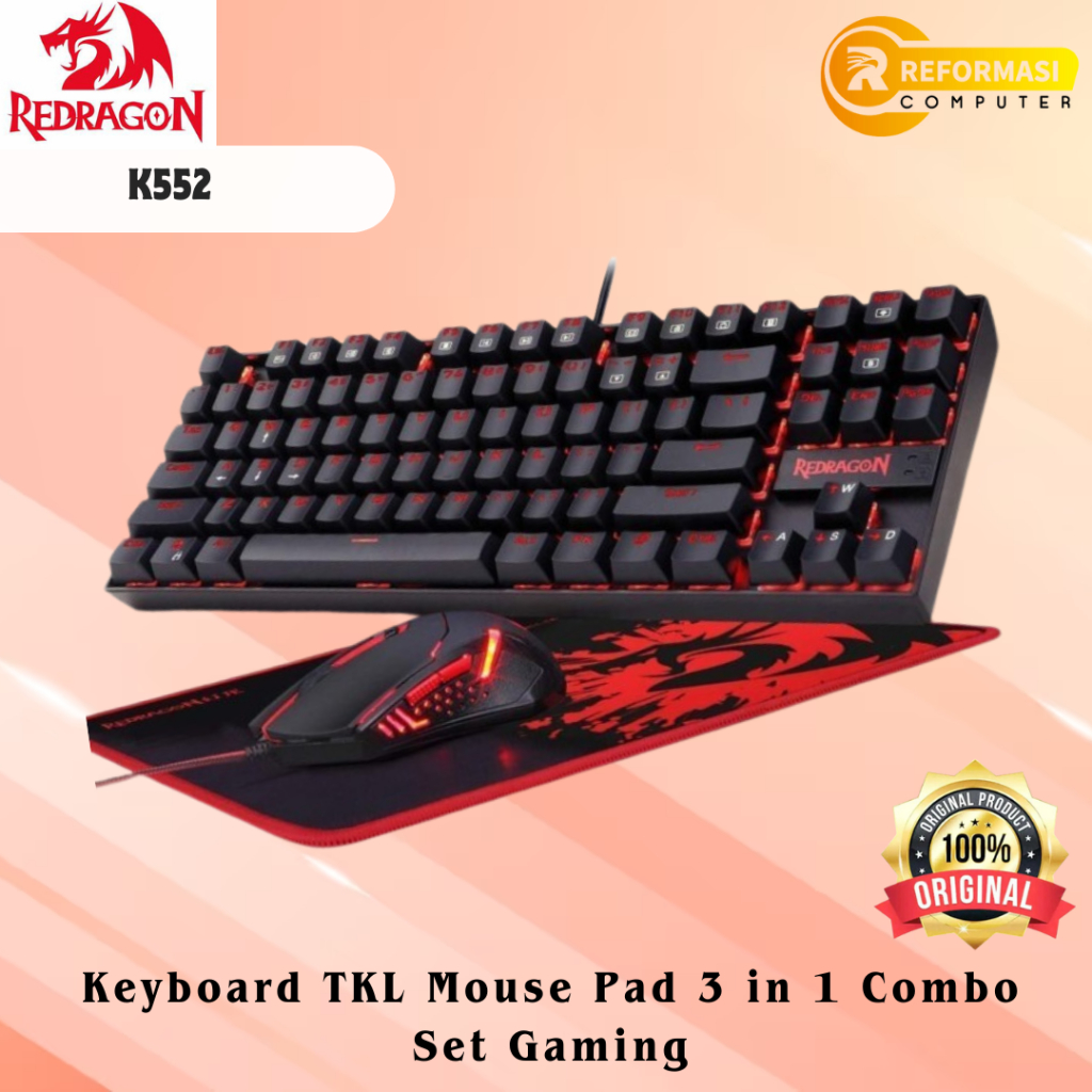 Jual Redragon Keyboard TKL Mouse Pad 3 in 1 Combo Set Gaming K552-BA ...