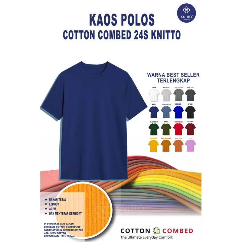 Jual KAOS POLOS COTTON COMBED 24S KNITTO WARNA TERLENGKAP[PREMIUM,TEBAL ...