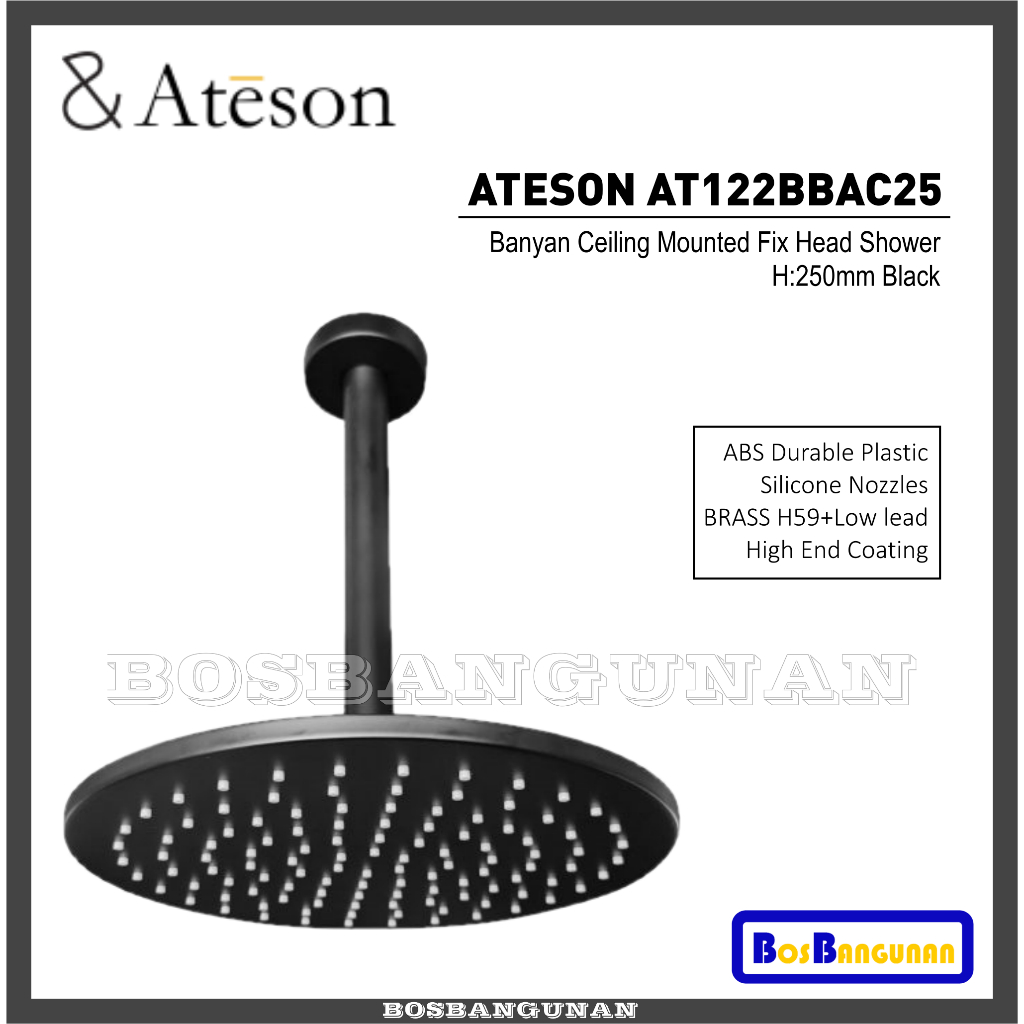 Jual Shower Head ATESON AT122BBAC25 Black / Fix Shower Head ATESON AT ...