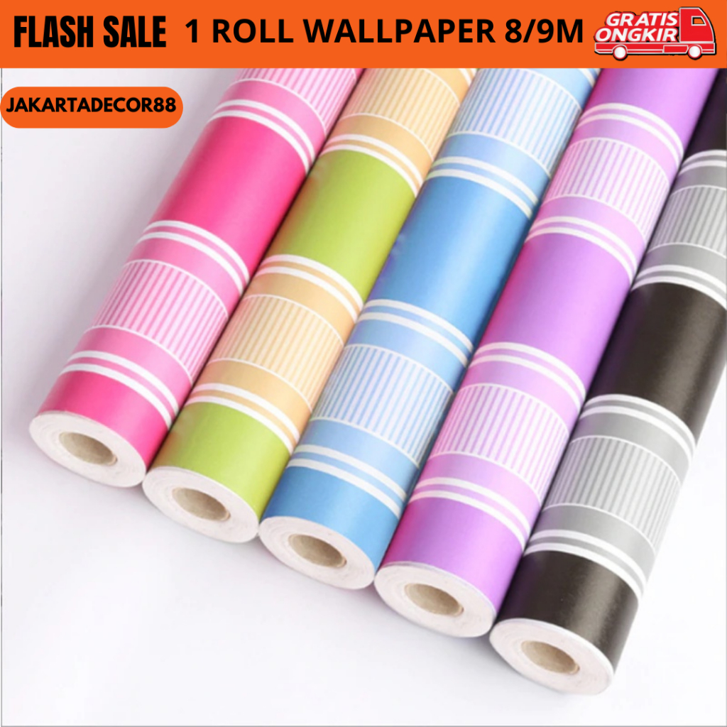 Jual Wallpaper Sticker Dinding Salur 45cm x 8m Bahan PVC Premium Waterproof Kertas | Shopee ...