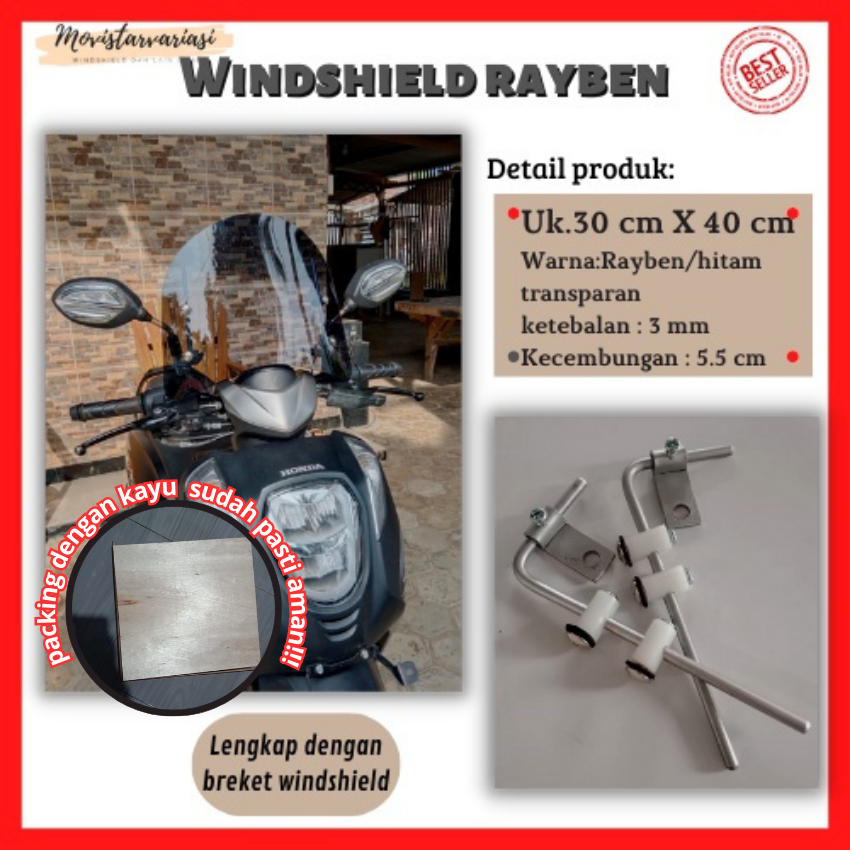 Jual Tameng Angin Universal Rayben Hitam Transparan Windshield Beat ...