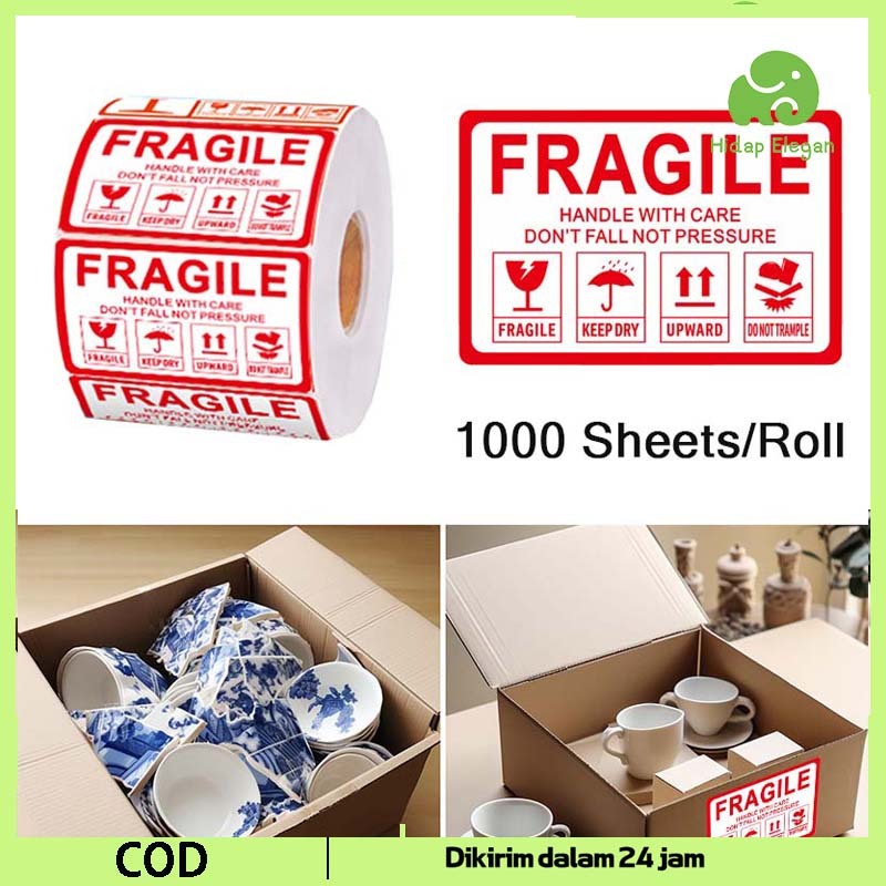 Jual 1000pcs Stiker Fragile Lakban Fragile Merah 60 X 40 Mm Sticker ...