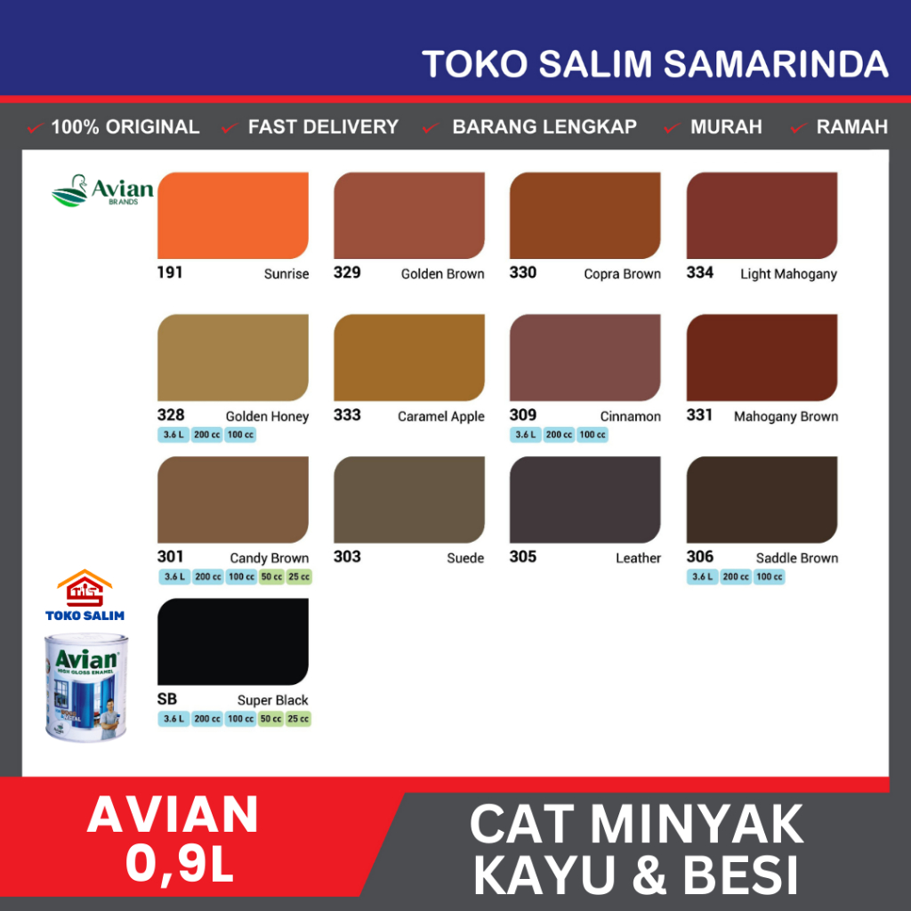 Jual Cat Minyak Kayu dan Besi 0,9L 1KG AVIAN Warna Lengkap ( OREN ...