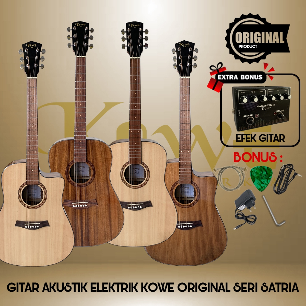 Jual KOWE Gitar Kita Original Akustik Elektrik Seri SATRIA Paket Bundle ...