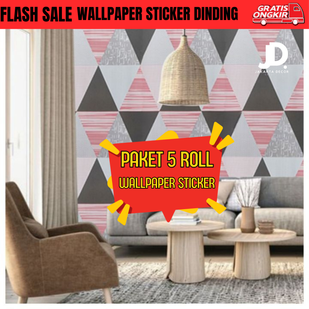 Jual Paket 5 Roll Wallpaper Sticker Dinding Motif Segitiga 45cm x 4m ...