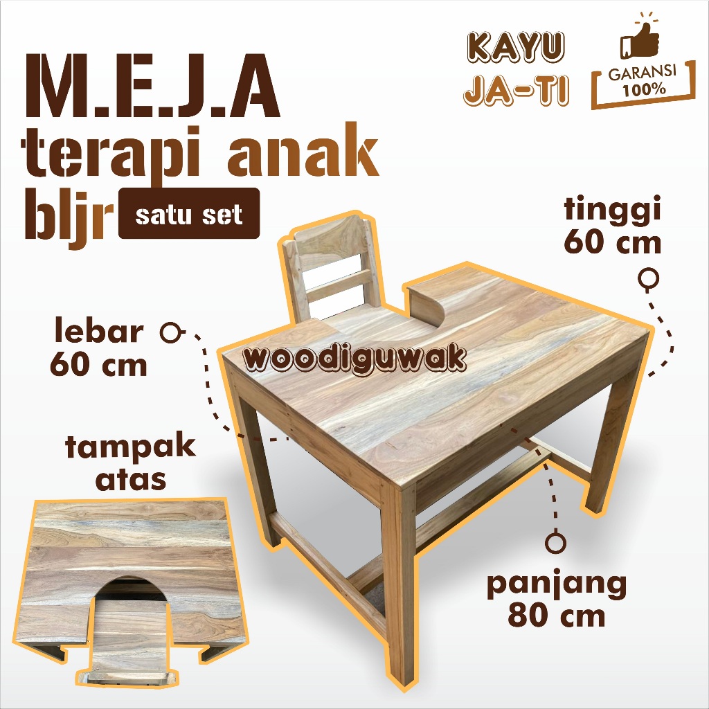 Jual Meja Terapi Belajar Anak ABK Satu Set Kursi Bahan Kayu Jati Jawa ...