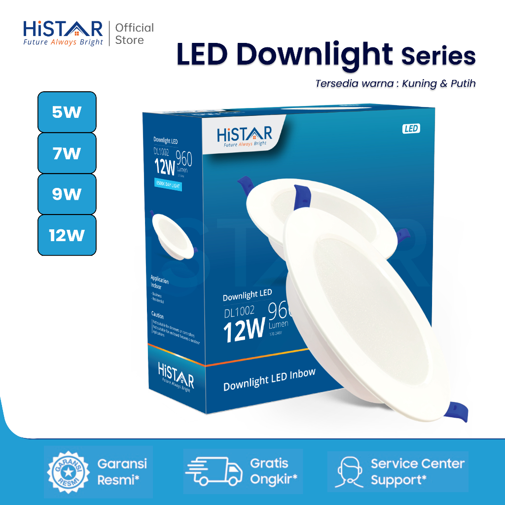 Jual HiSTAR Lampu Plafon LED Downlight Series 5-12W 170-240V 3000K ...