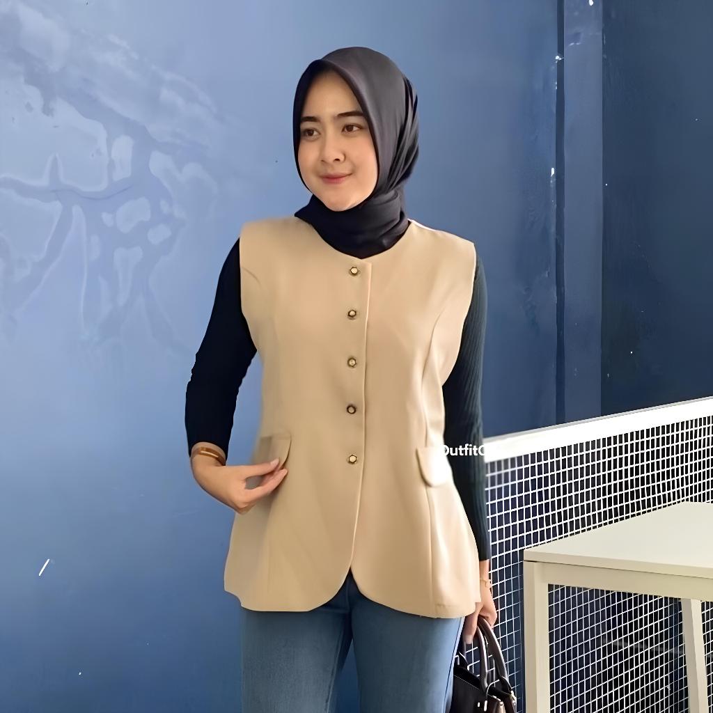 Jual Bianca Vest Outer Rompi Blazer Wanita - Sleeveless Top - Cardigan ...