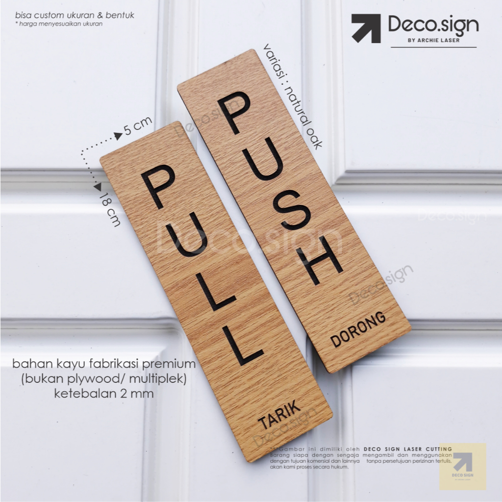 Jual Sign Kayu Pintu Tarik Dorong Push Pull 18 x 5 cm Penanda Pintu ...