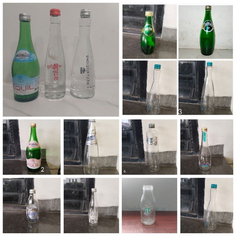 Jual BOTOL KACA - BOTOL KACA MINUMAN AIR BEKAS MINUMAN AQUA EQUIL CLEO ...