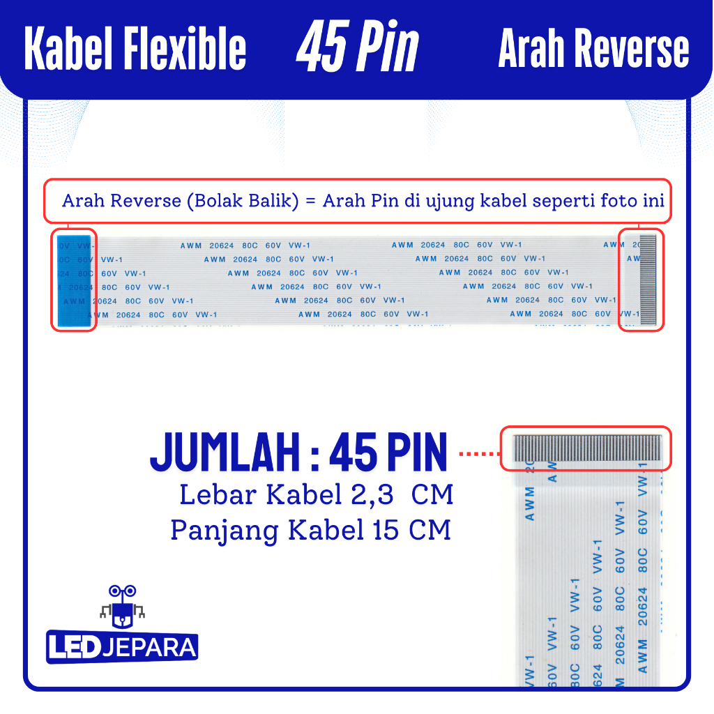 Jual Kabel Fleksibel 45 PIN Panjang 15 CM Lebar 2,3 CM Reverse Bolak ...