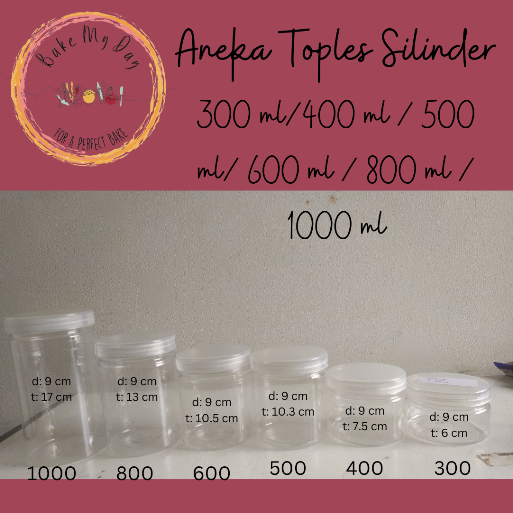 Jual Aneka Toples Silinder 300 ml/ 400 ml / 500 ml / 600 ml/ 800 ml / 1000 /1300 ml | Shopee ...