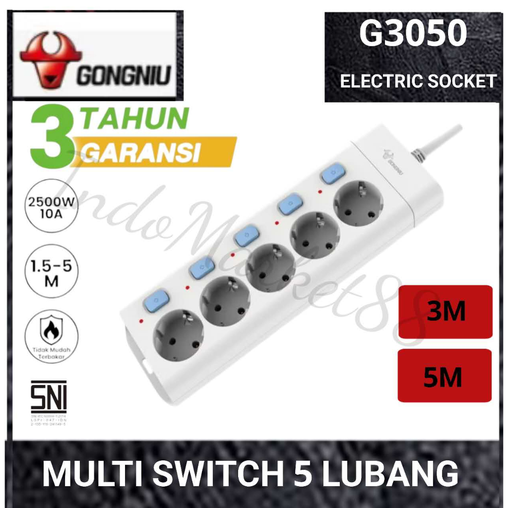Jual G3050 GONGNIU / STOP K0NTAK MULTI SWITCH SAKLAR ONOFF 5 LUBANG 3 ...