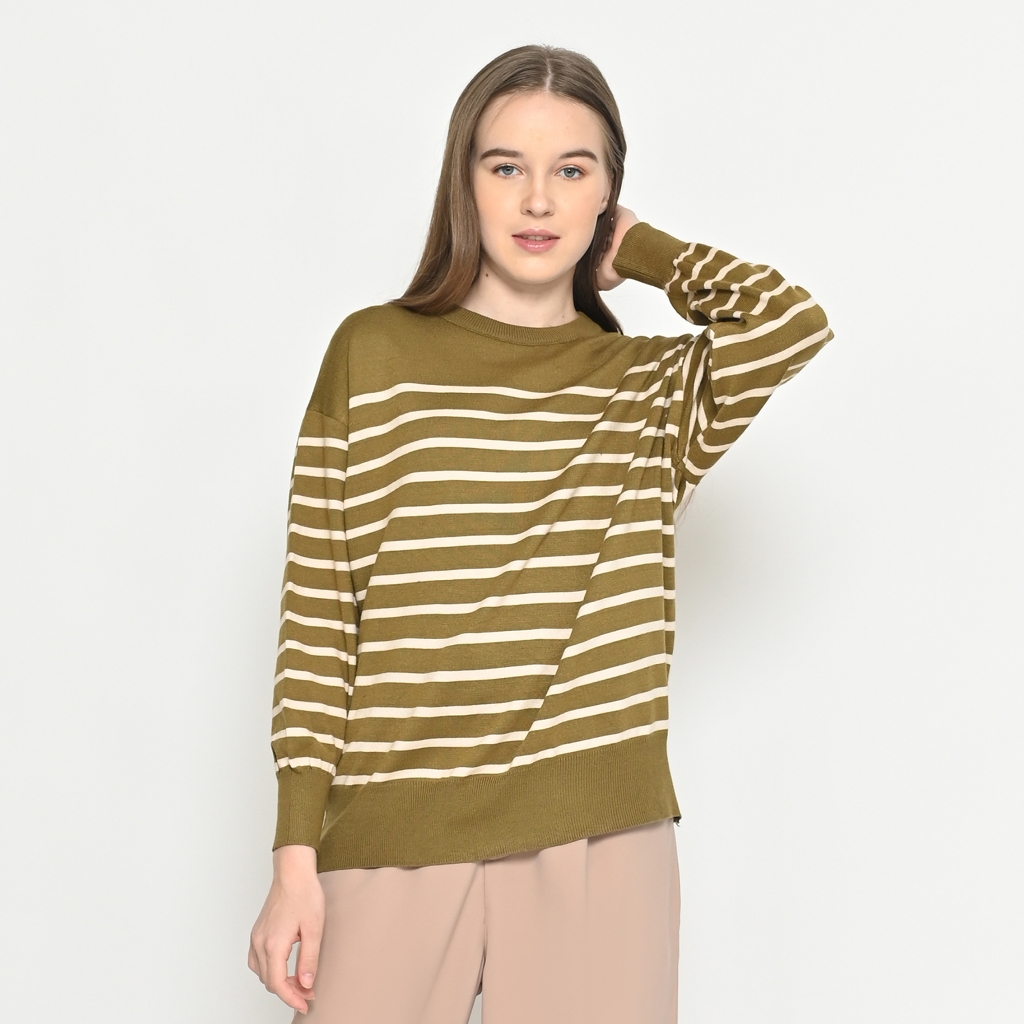 Jual QUEENTIN Sweater Rajut Casual Wanita 244 Knit Stripe Strecth ...