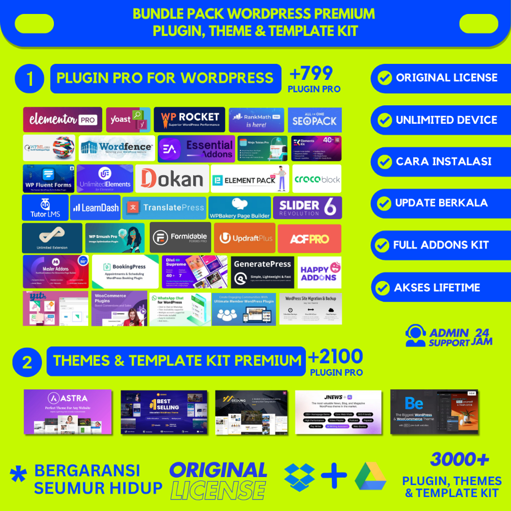 Jual Elementor Pro Lifetime + Bonus 799 Plugin Pro + Bonus 1000 Wordpress Theme Premium + Bonus ...