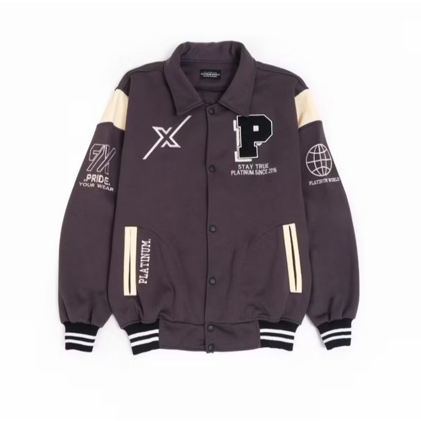 Jual PLATINUM WORLD Jacket Varsity Full Bordir RV DARK GREY Outerwear ...