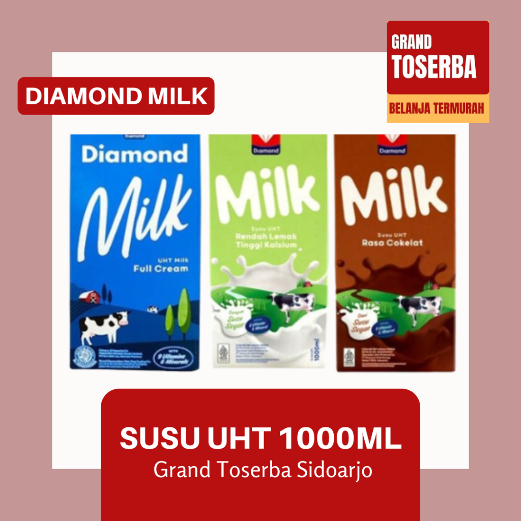 Jual DIAMOND SUSU UHT 1000ML / SUSU SEGAR COKELAT, FULL CREAM, DAN HIGH ...