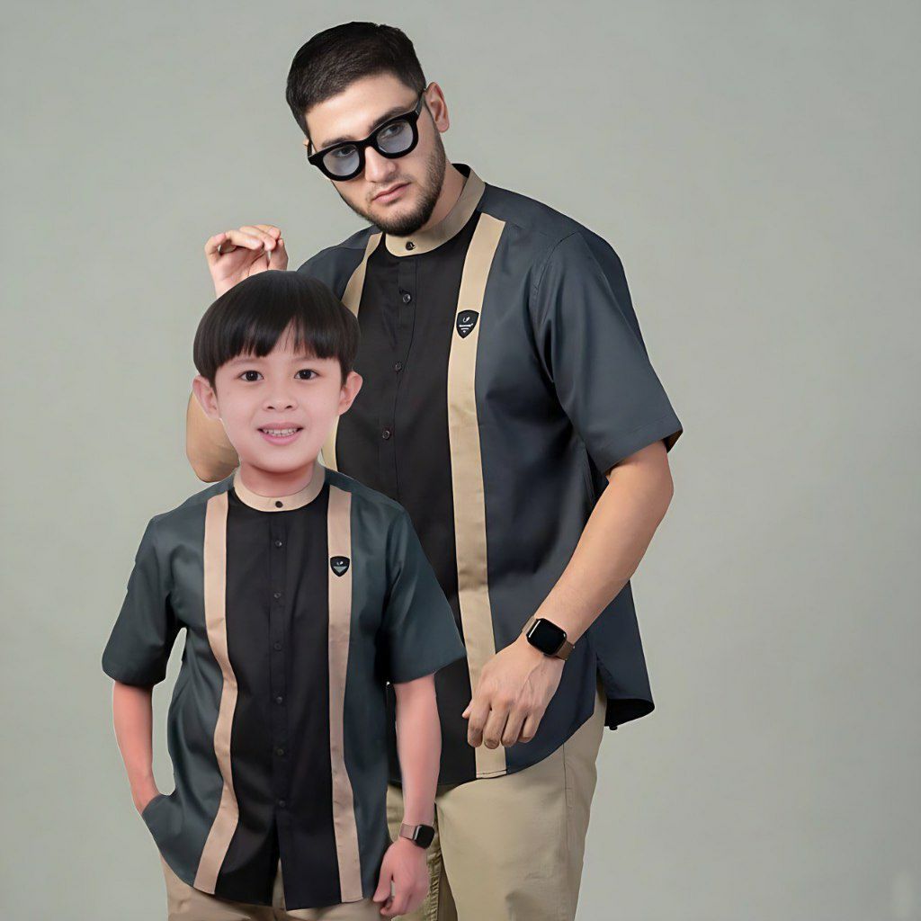 Jual Baju Koko Couple Ayah Dan Anak Laki Laki Harga Terpisah Kemeja Kurta Kerah Mandarin Lengan ...