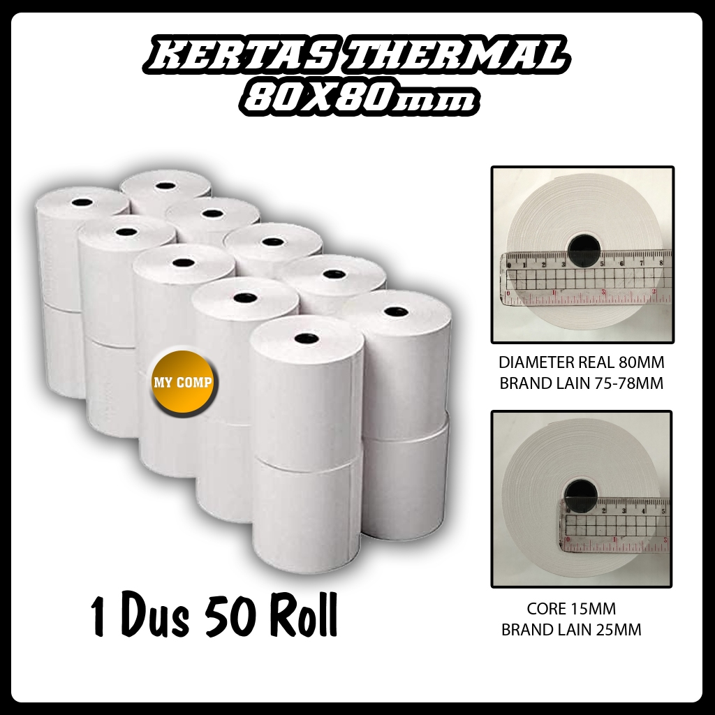 Jual Kertas Thermal 80x80 Struk Kasir Termal 80 x 80 1 Dus 50 Roll ...
