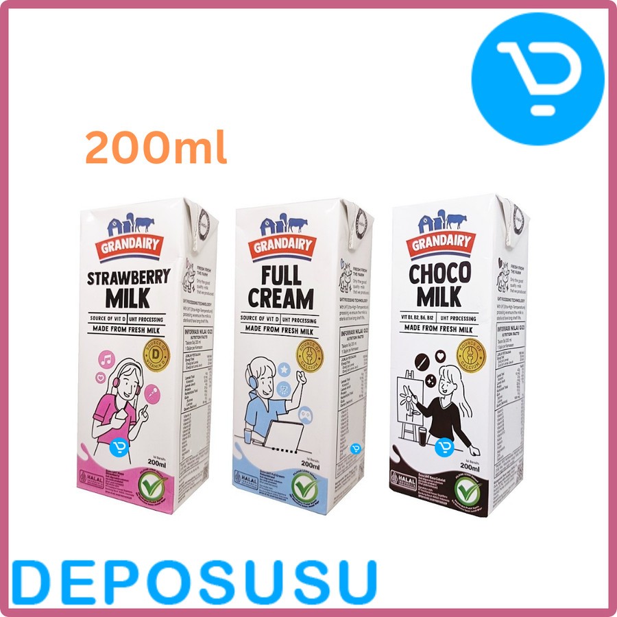 Jual Grandairy Susu UHT Milk 200 ml Full Cream Choco Strawberry ...