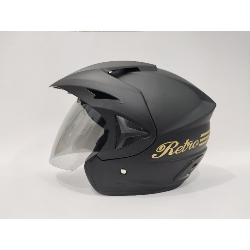 Jual HELM NHR JP12 HITAM DOFF MOTIF RETRO PRIA DAN WANITA HALF FACE SNI ...