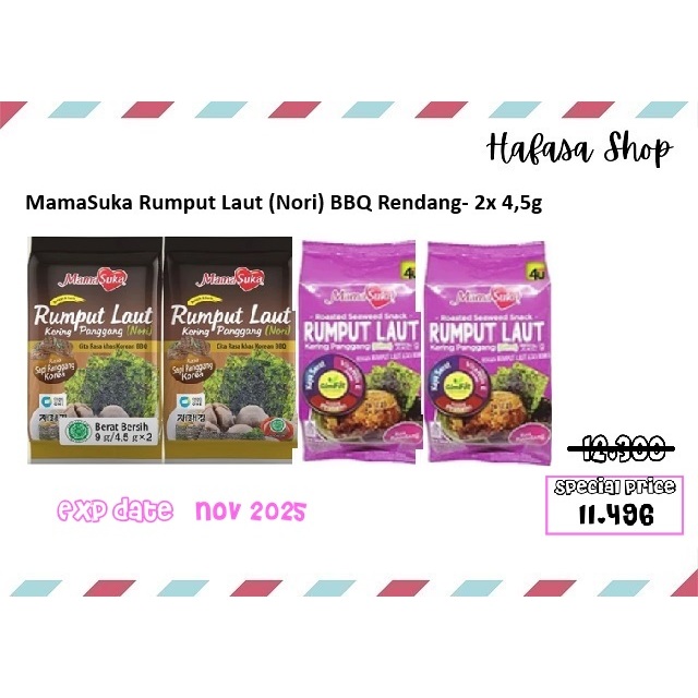 Jual MamaSuka Rumput Laut (Nori) BBQ Rendang - 2x 4,5g | Shopee Indonesia