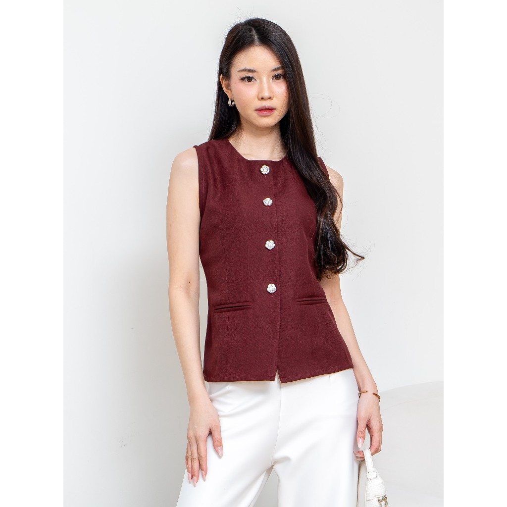 Jual ROSE BUTTON VEST TOP / ATASAN VEST WANITA ROMPI WANITA KOREAN OUTER TANPA LENGAN SEMIWOOL ...