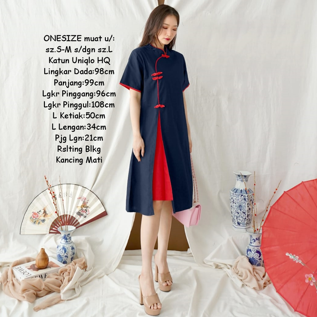 Jual Dress imlek terbaru gaun terusan midi cheongsam modern leher ...