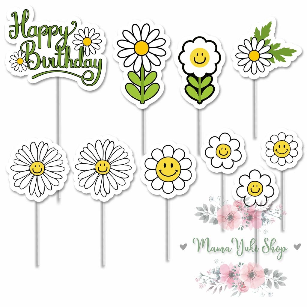 Jual Topper Cake DAISY FLOWER BUNGA DAISY PUTIH Cupcake Pudding Hiasan ...